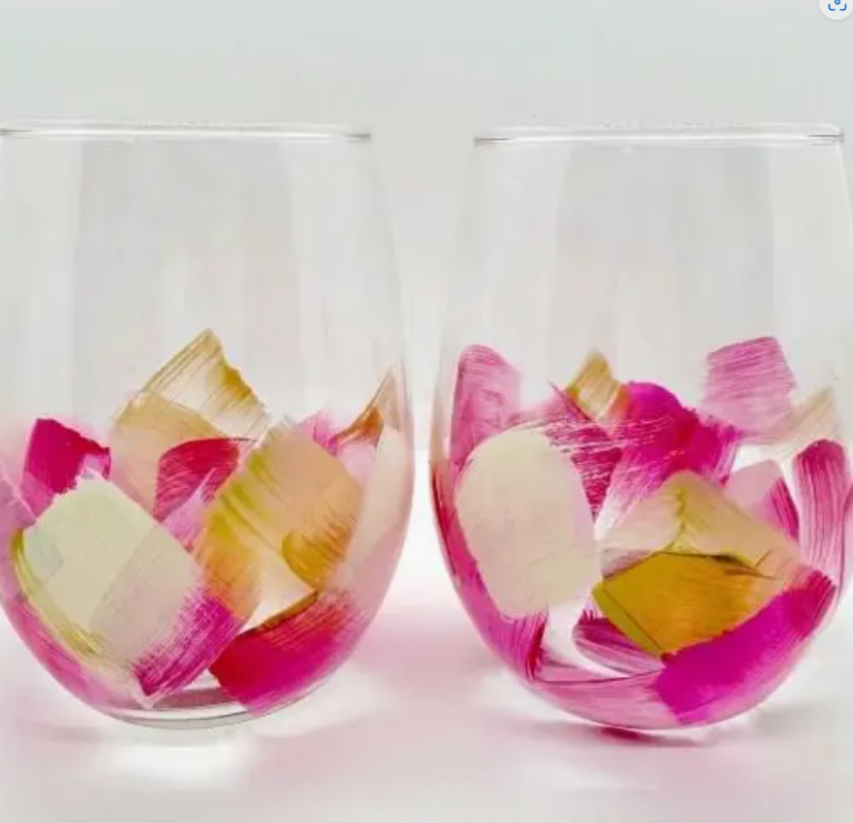 Pink Hand Painted Wine Glass – Emerald Layne